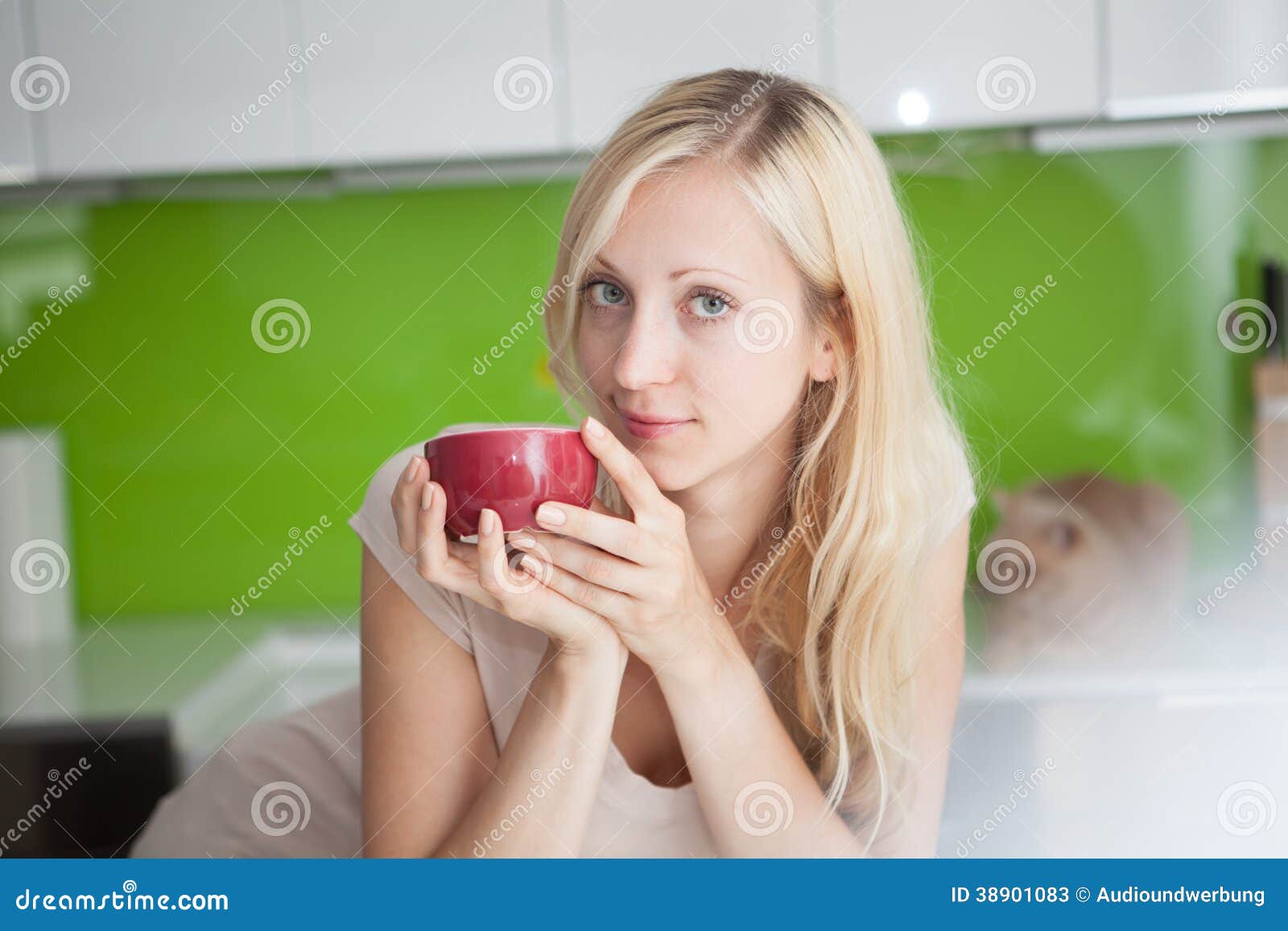 Woman Has Coffee Break at Home Stock Image - Image of casual, adult ...