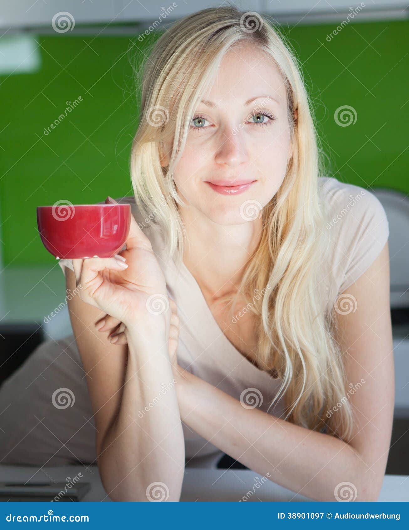 Woman Has Coffee Break at Home Stock Image - Image of drink, kitchen ...