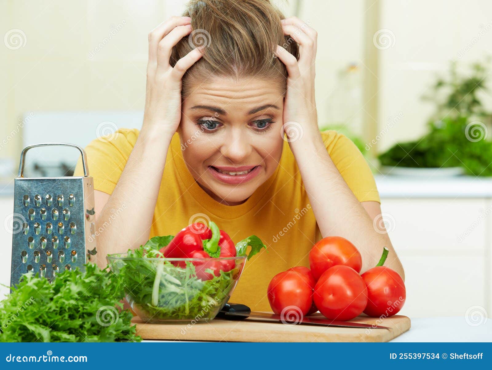 Woman Has Problems in Kitchen Stock Photo - Image of green, dinner ...