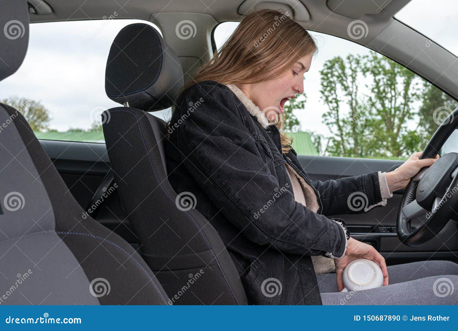 Woman Has Spilled Her Coffee during the Car Ride Stock Photo - Image of ...