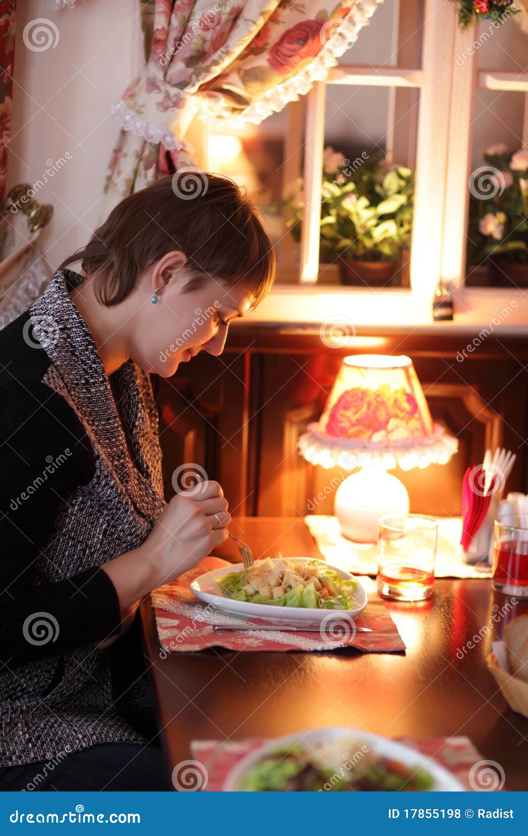 Woman has supper stock photo. Image of female, lunch - 17855198