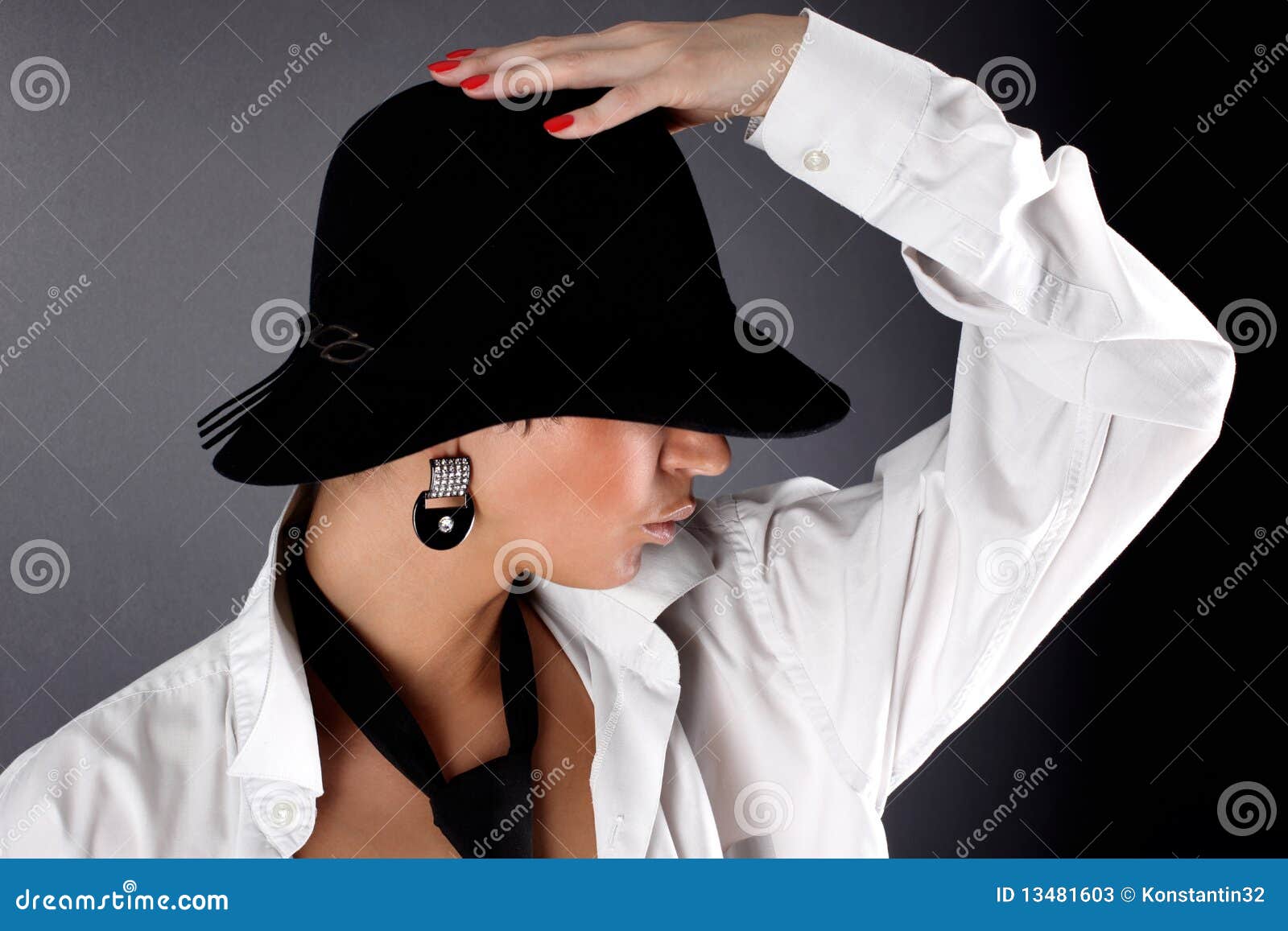 Woman in hat hiding eye stock image. Image of young, hide - 13481603