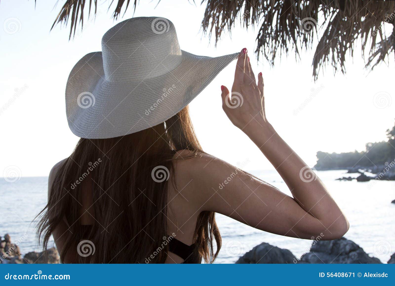 Woman with Hat Looking at Sea Stock Image - Image of attractive, dress ...
