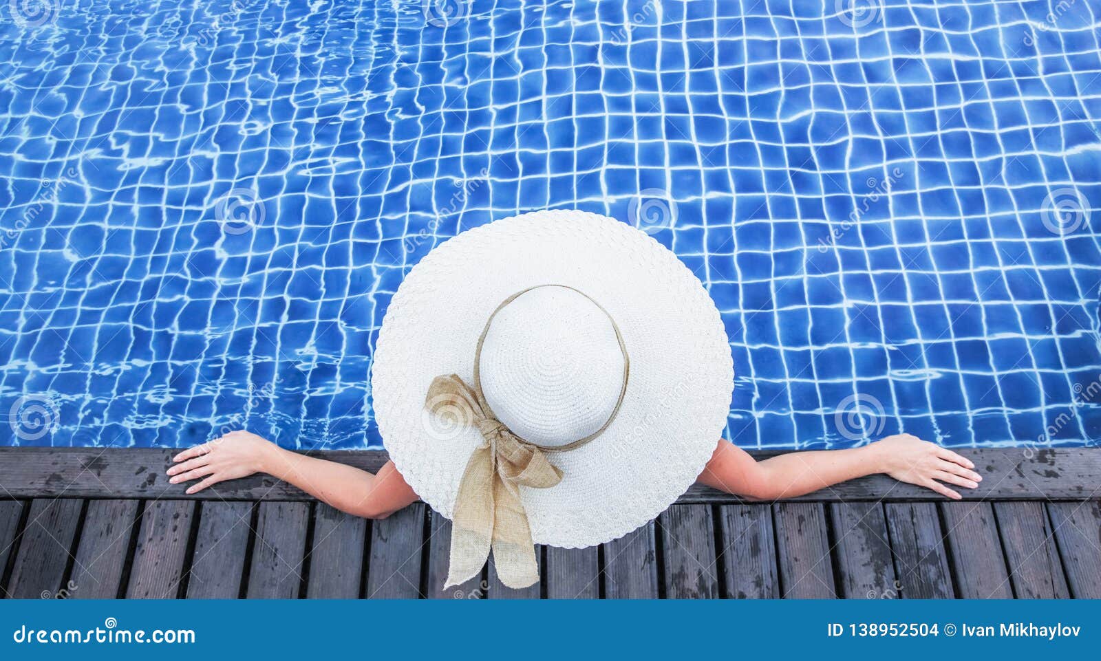 Woman in Hat Relaxing at the Pool Stock Photo - Image of people, female ...