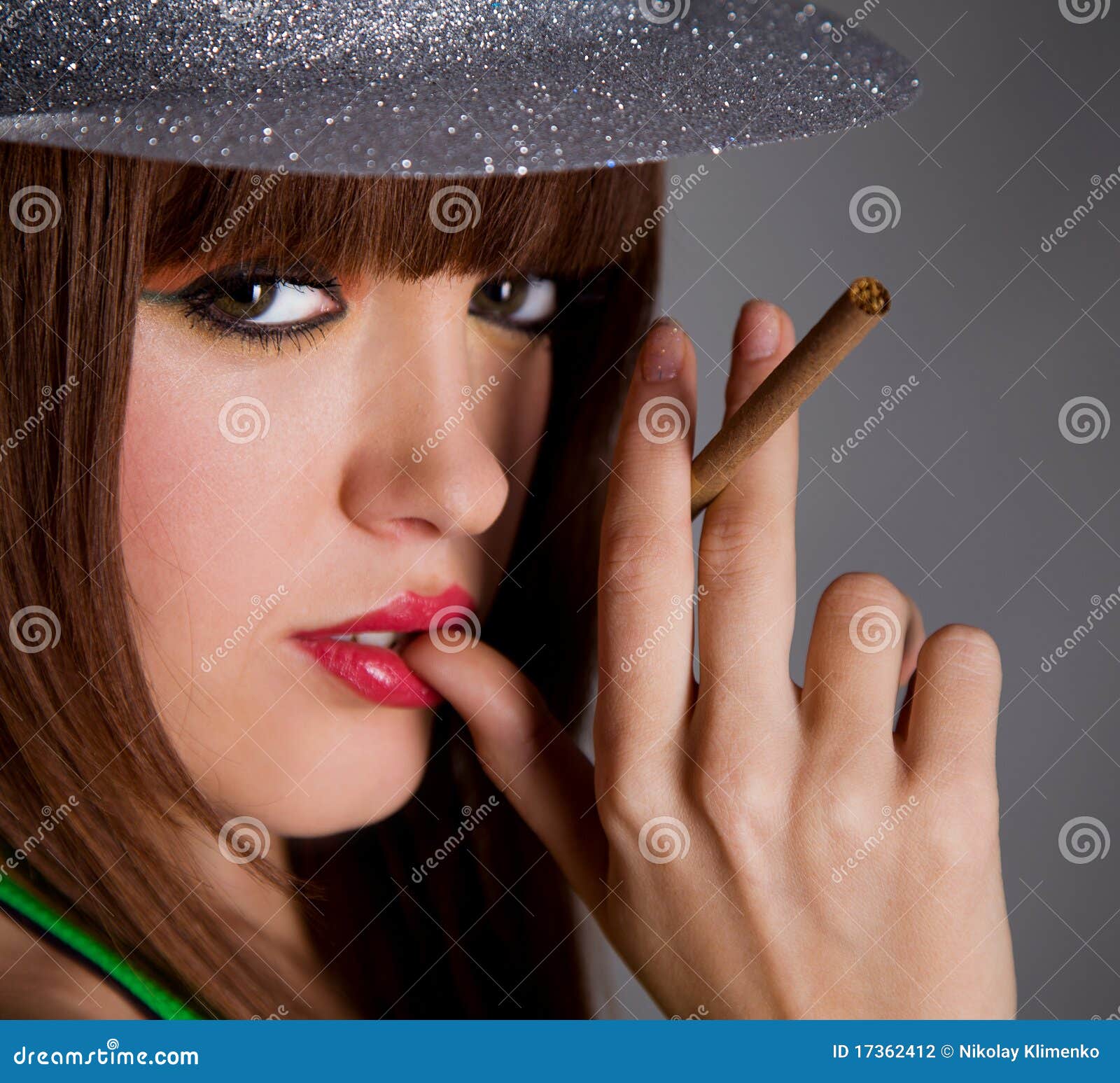 Woman in hat with sigar stock photo. Image of pleasant - 17362412