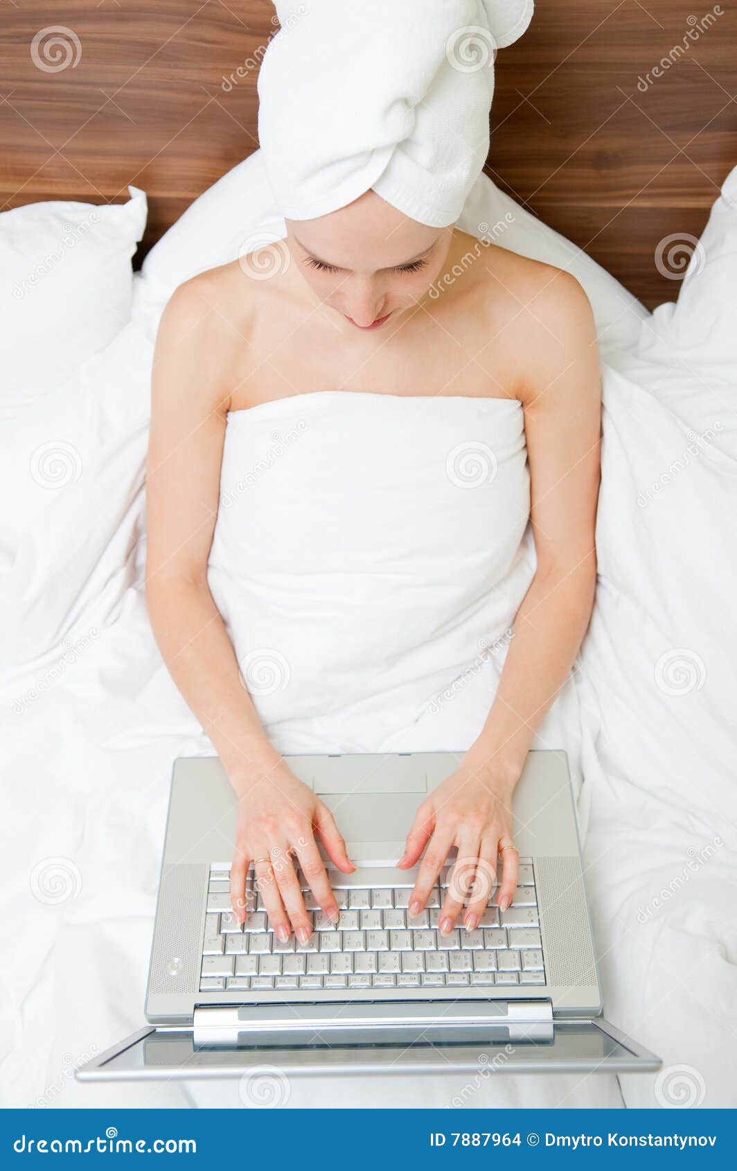 Woman Have a Relax in Bed with Laptop Stock Photo - Image of pretty ...