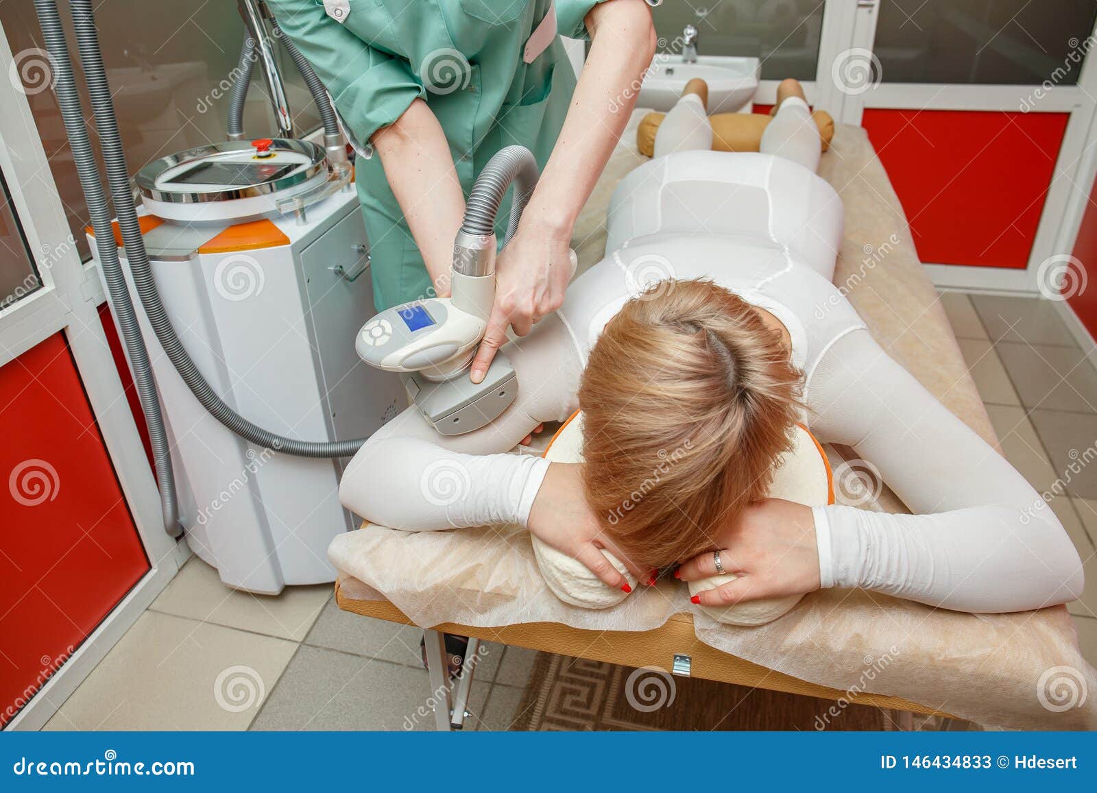 Woman Having Anti Cellulite Lpg Massage Treatment With Apparatus Stock Image Image Of