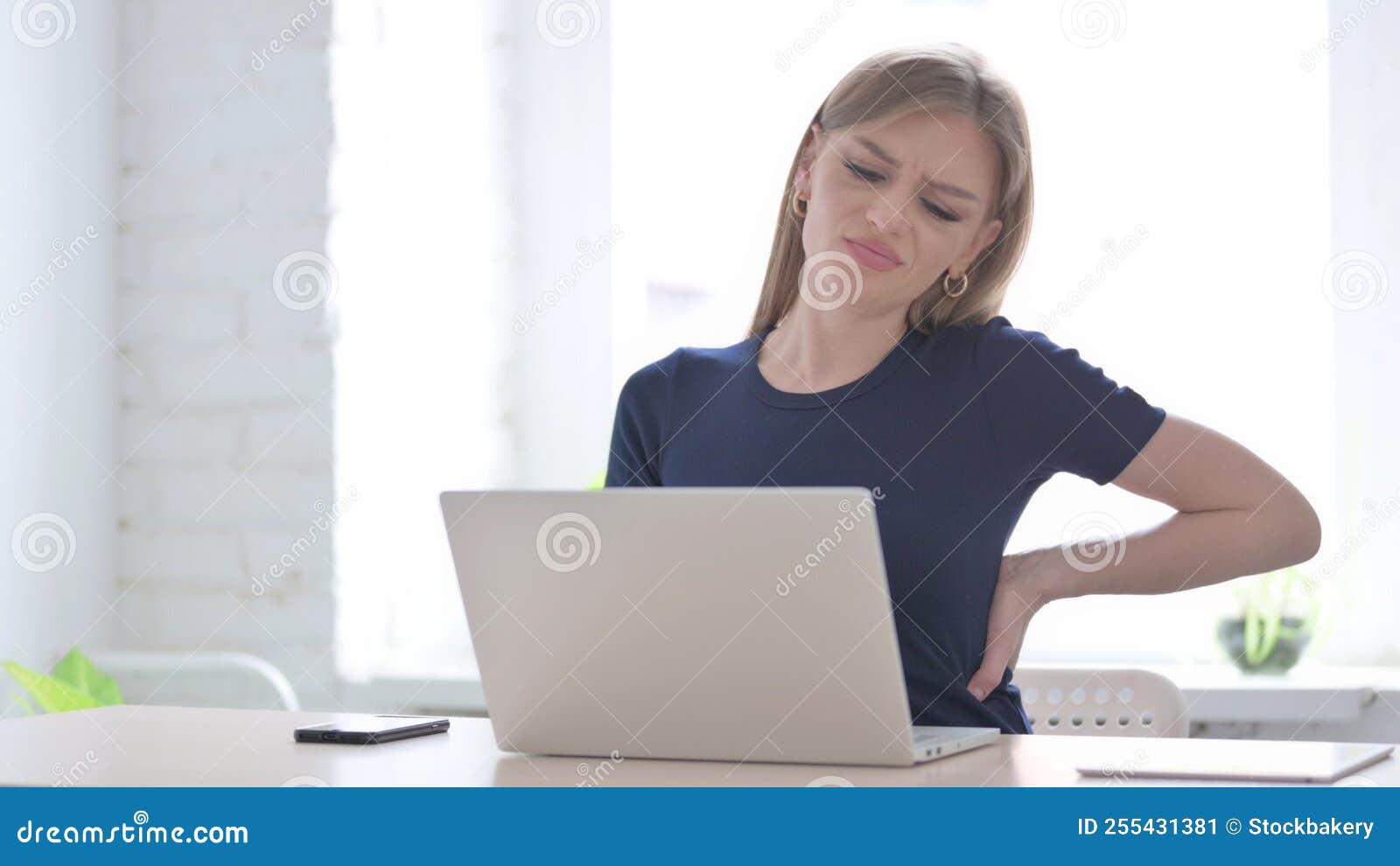 Woman Having Back Pain while Using Laptop Stock Image - Image of ...