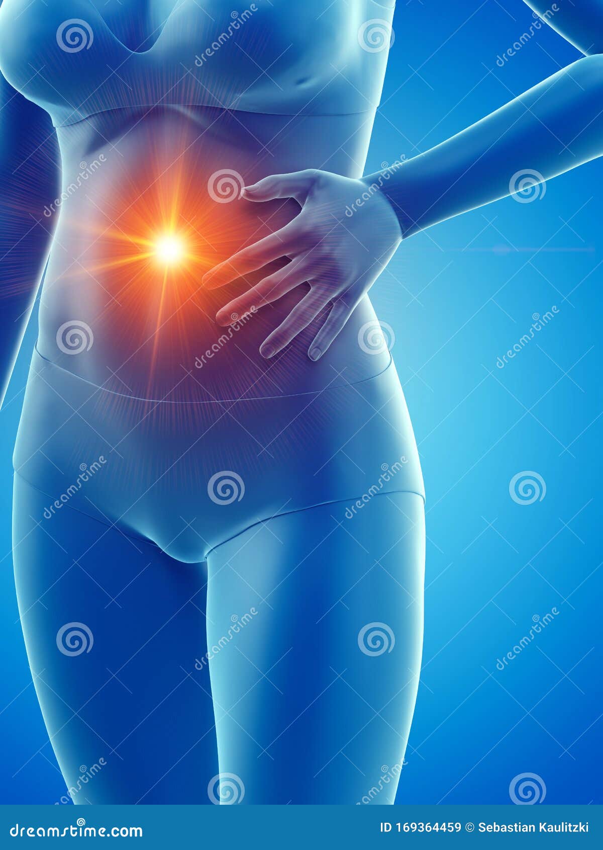 A woman having a bellyache stock illustration. Illustration of glow ...