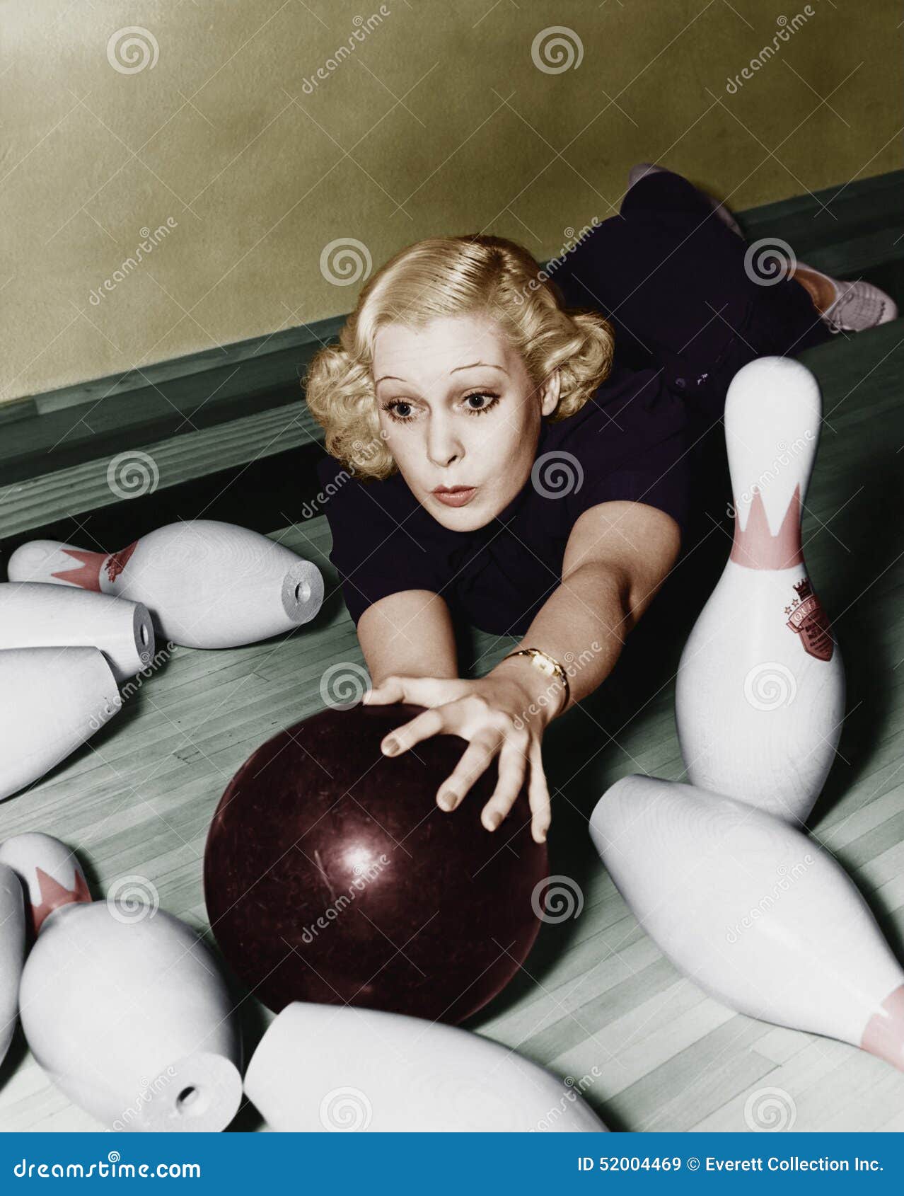 Woman Having Bowling Accident Stock Image - Image of expressive, balls ...