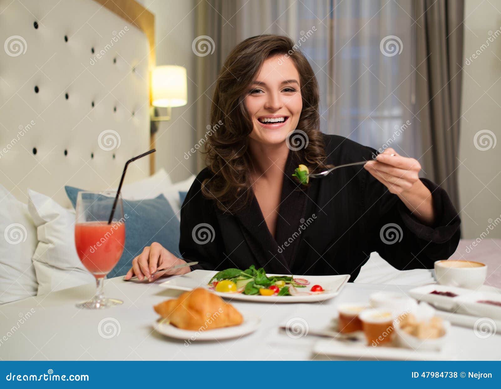 Woman Having Breakfast in a Hotel Stock Photo - Image of continental ...