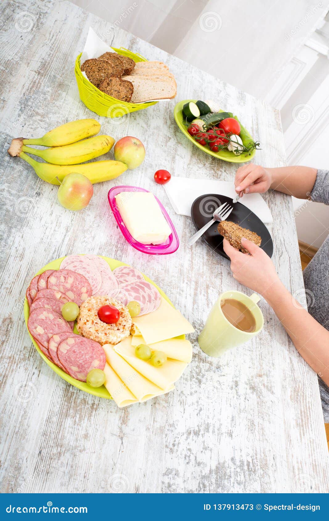 A woman`s hand with food stock image. Image of cafe - 137913473