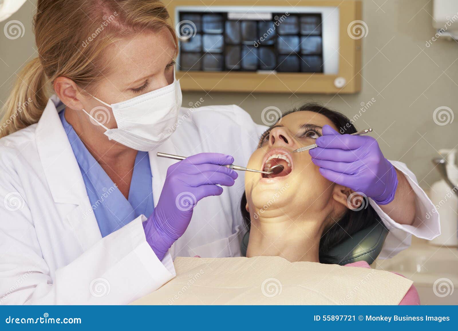 Woman Having Check Up at Dentists Surgery Stock Image - Image of dental ...