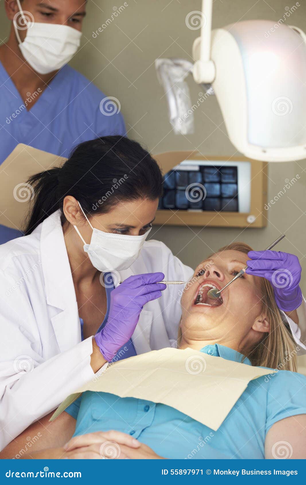 Woman Having Check Up at Dentists Surgery Stock Image - Image of male ...