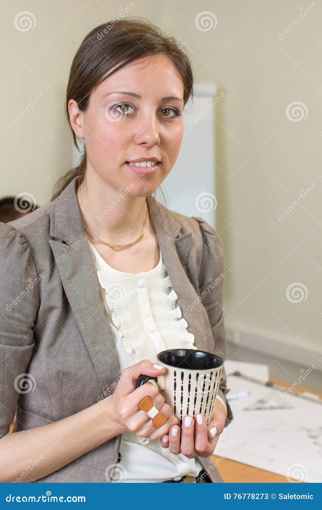 Woman Having a Cup of Coffee at Work Stock Image - Image of female ...