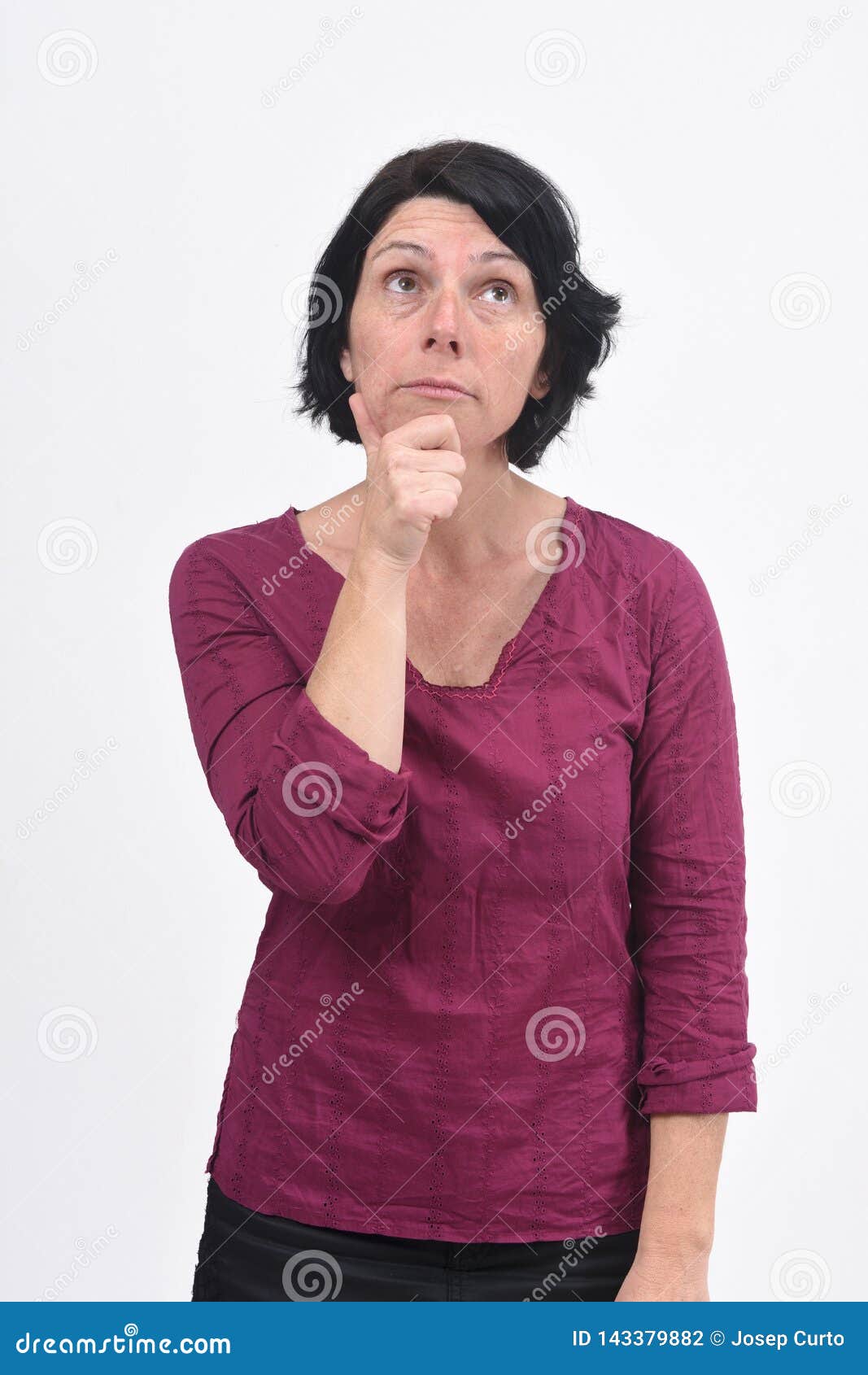 Woman Having a Doubt or Question on White Background Stock Photo ...
