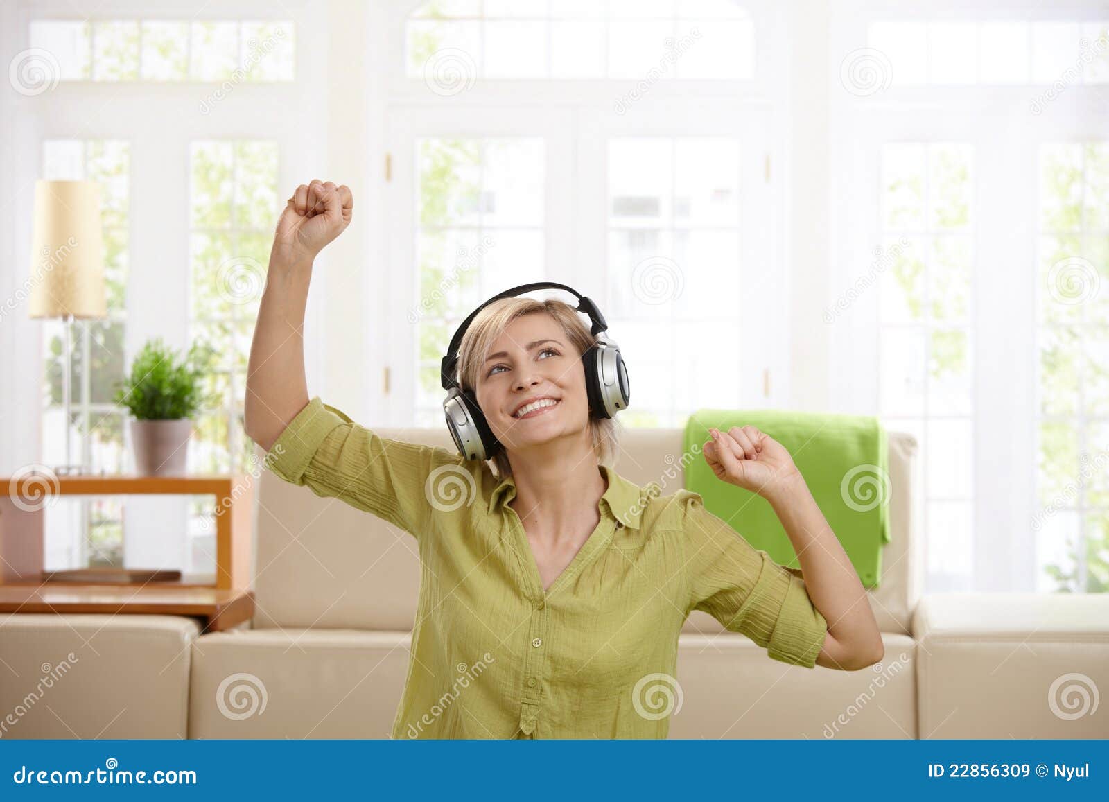 Woman Having Fun with Headphones Stock Image - Image of headset ...