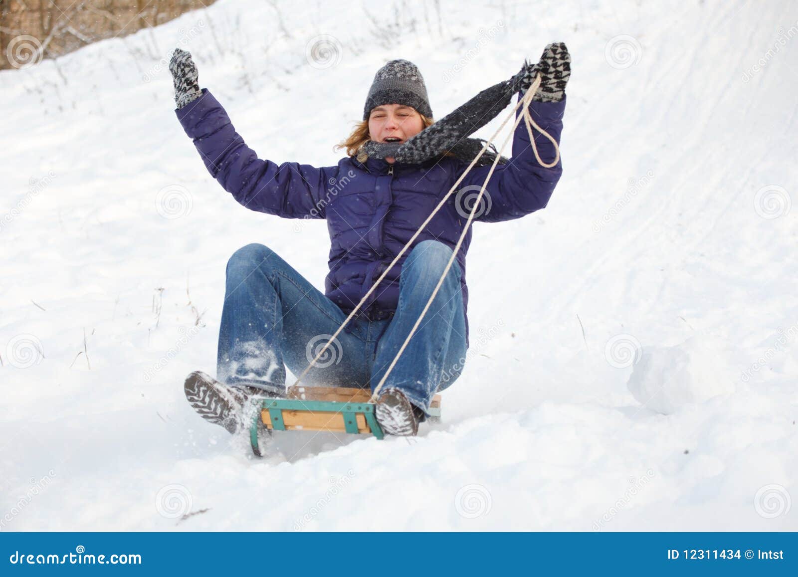 Woman having fun in snow stock photo. Image of enjoy - 12311434