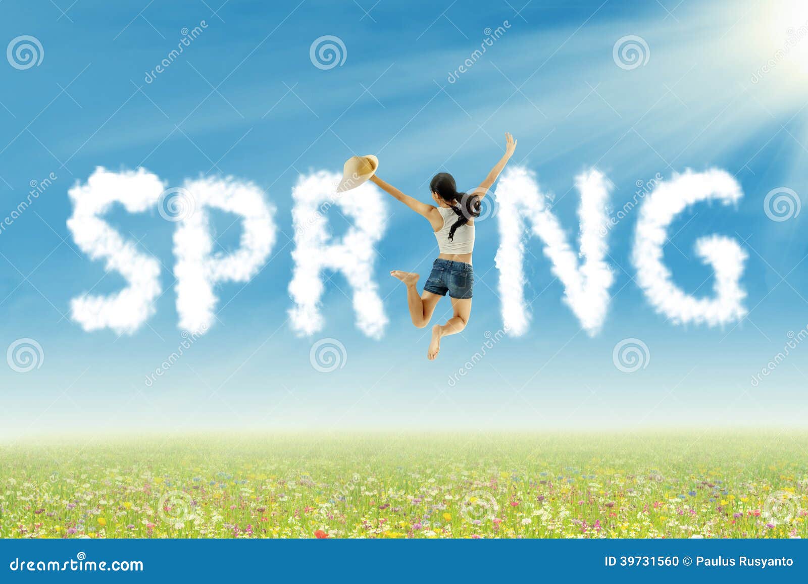 Woman having fun on spring stock photo. Image of jump - 39731560