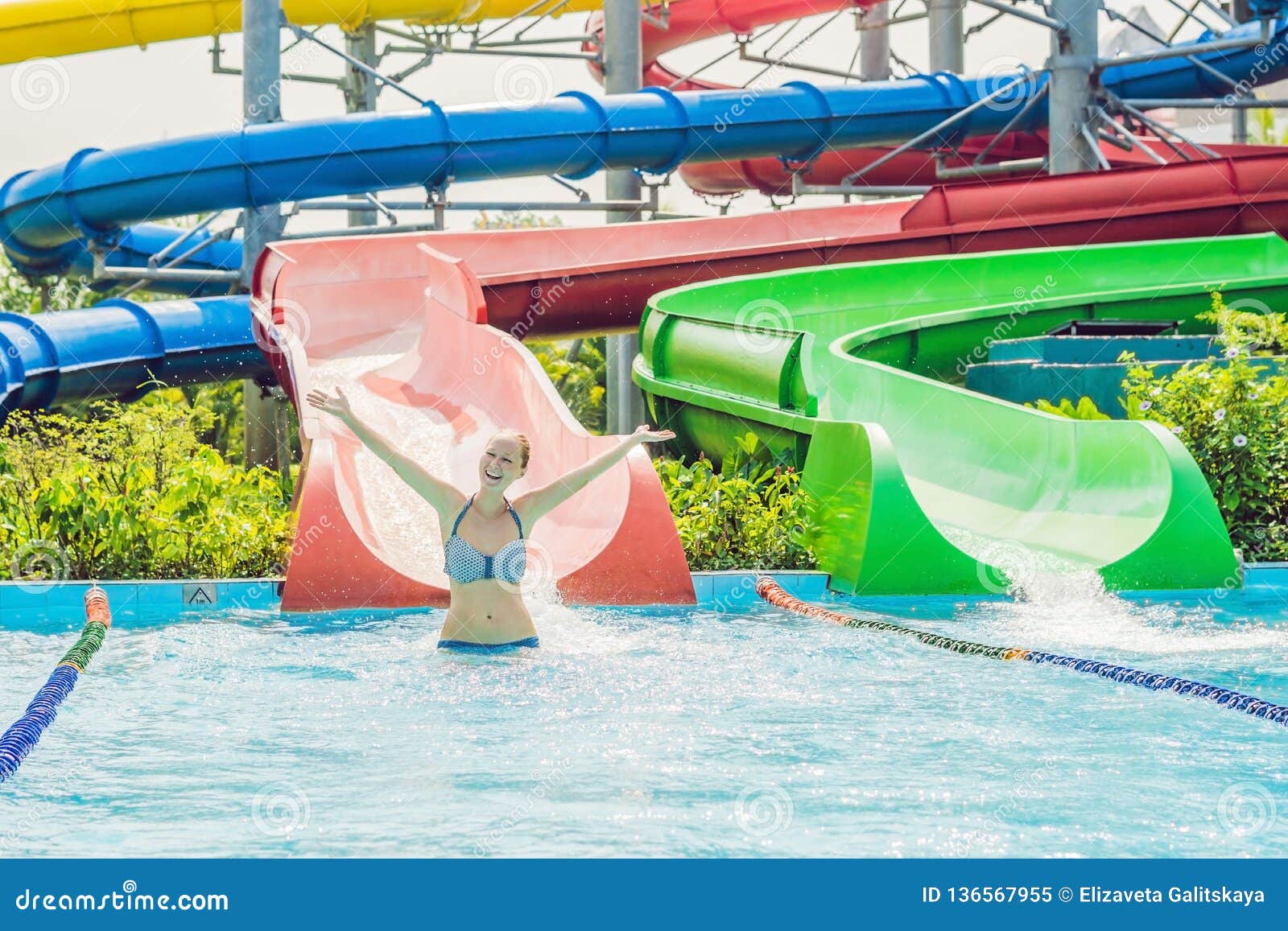 Woman is Having Fun in the Water Park Stock Image - Image of inflatable ...
