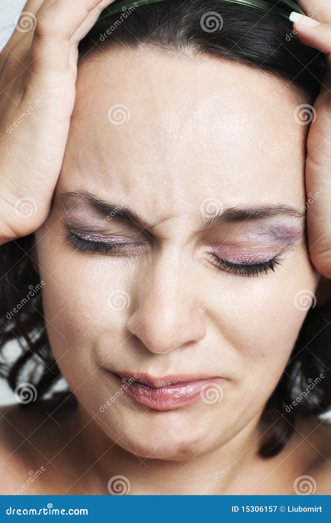 Woman having headache stock image. Image of forehead - 15306157