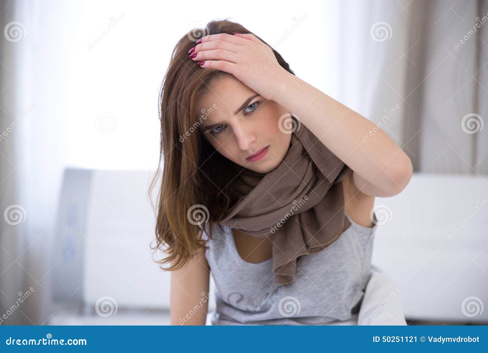 Woman having Headache stock image. Image of head, seasonal - 50251121