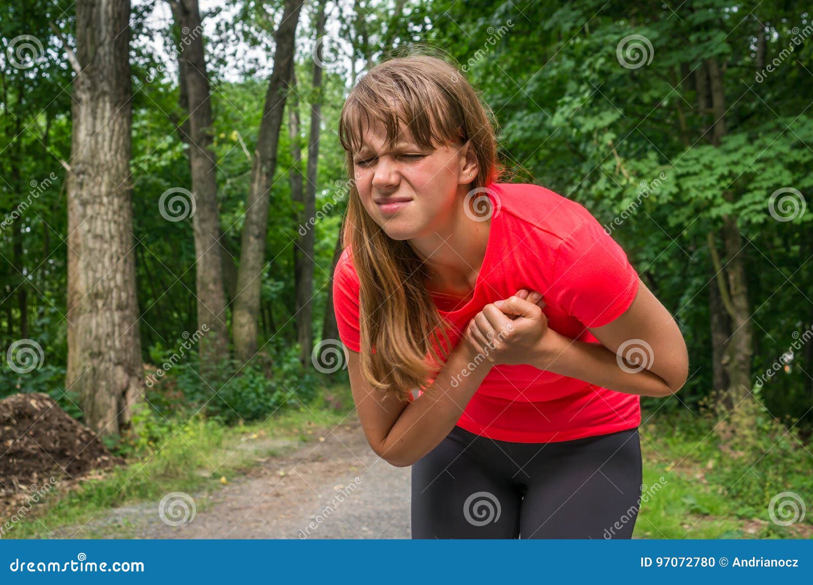 Woman is Having Heart Attack during Running Activity Stock Photo ...