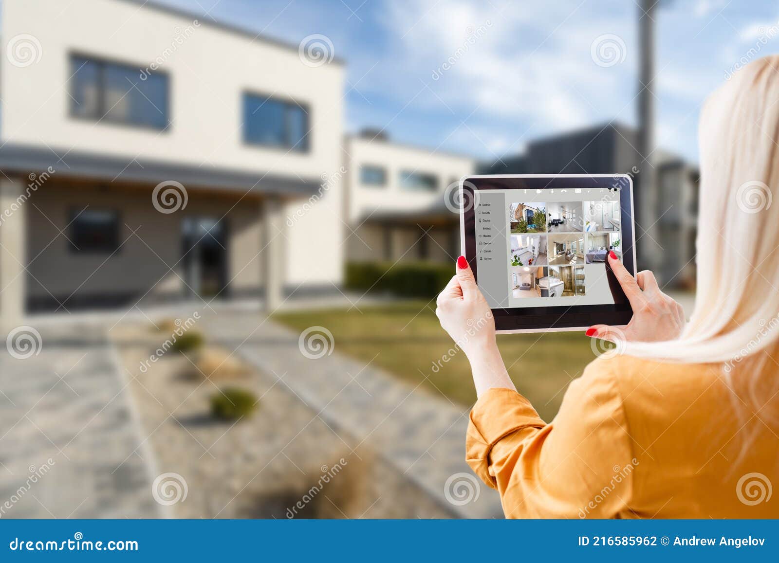 Woman Having a Home Automation Control Station in a Modern Home 3D ...