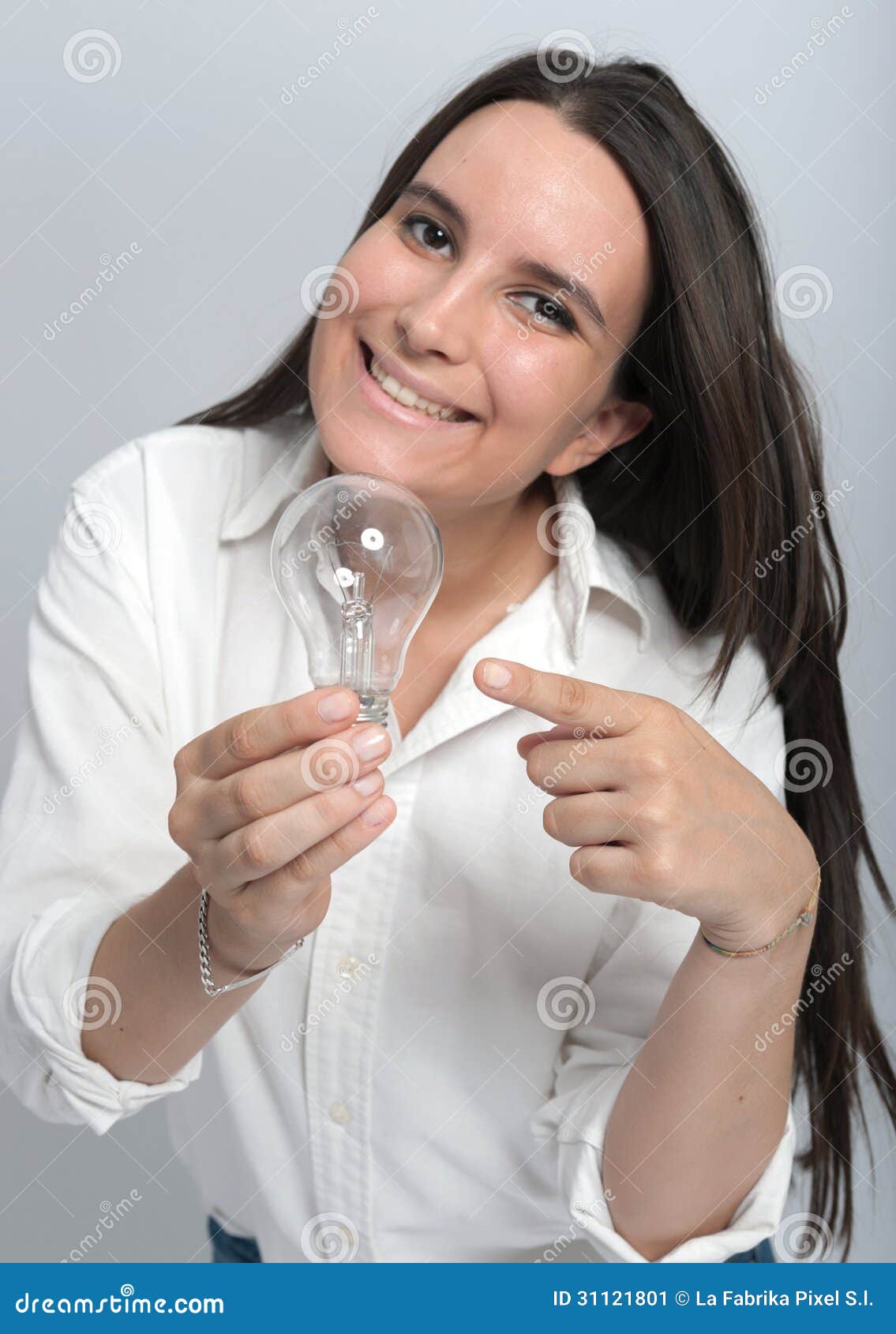 Woman having an idea stock image. Image of brown, light - 31121801