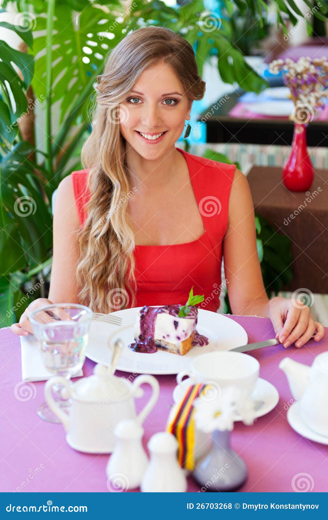 Woman Having Lunch at a Cafe Stock Photo - Image of beauty, restaurant ...