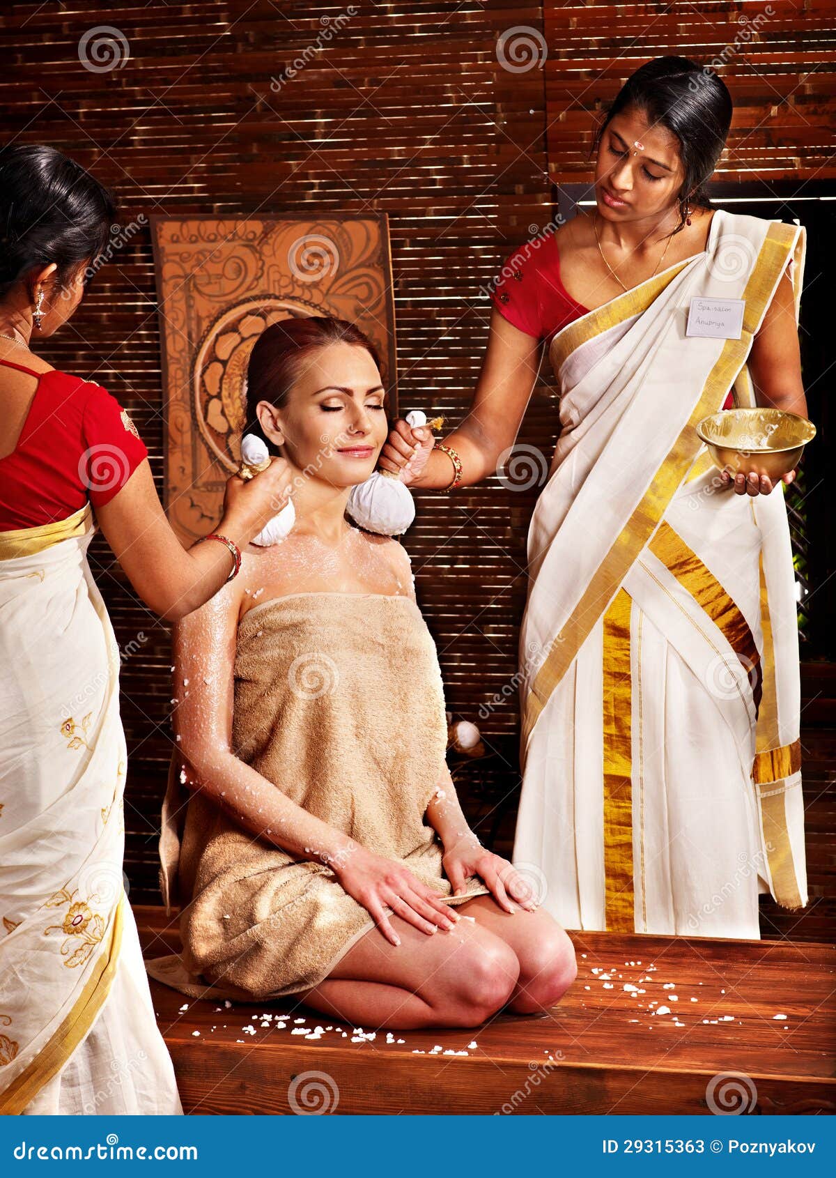 Woman Having Massage with Pouch of Rice. Stock Image - Image of beauty ...