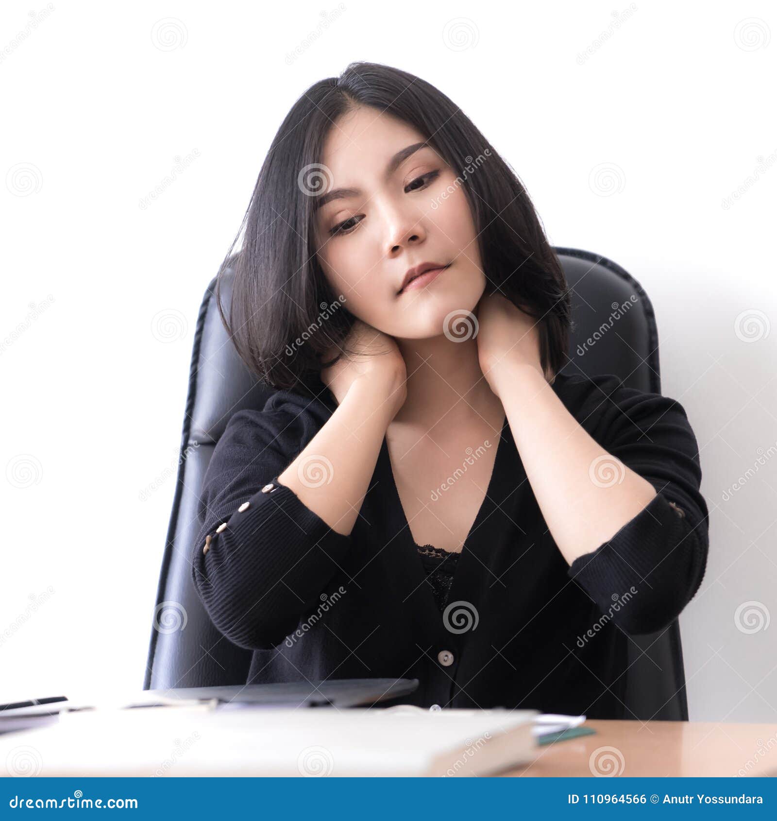 Woman Having Neck Pain in Office Stock Photo - Image of stress, person ...