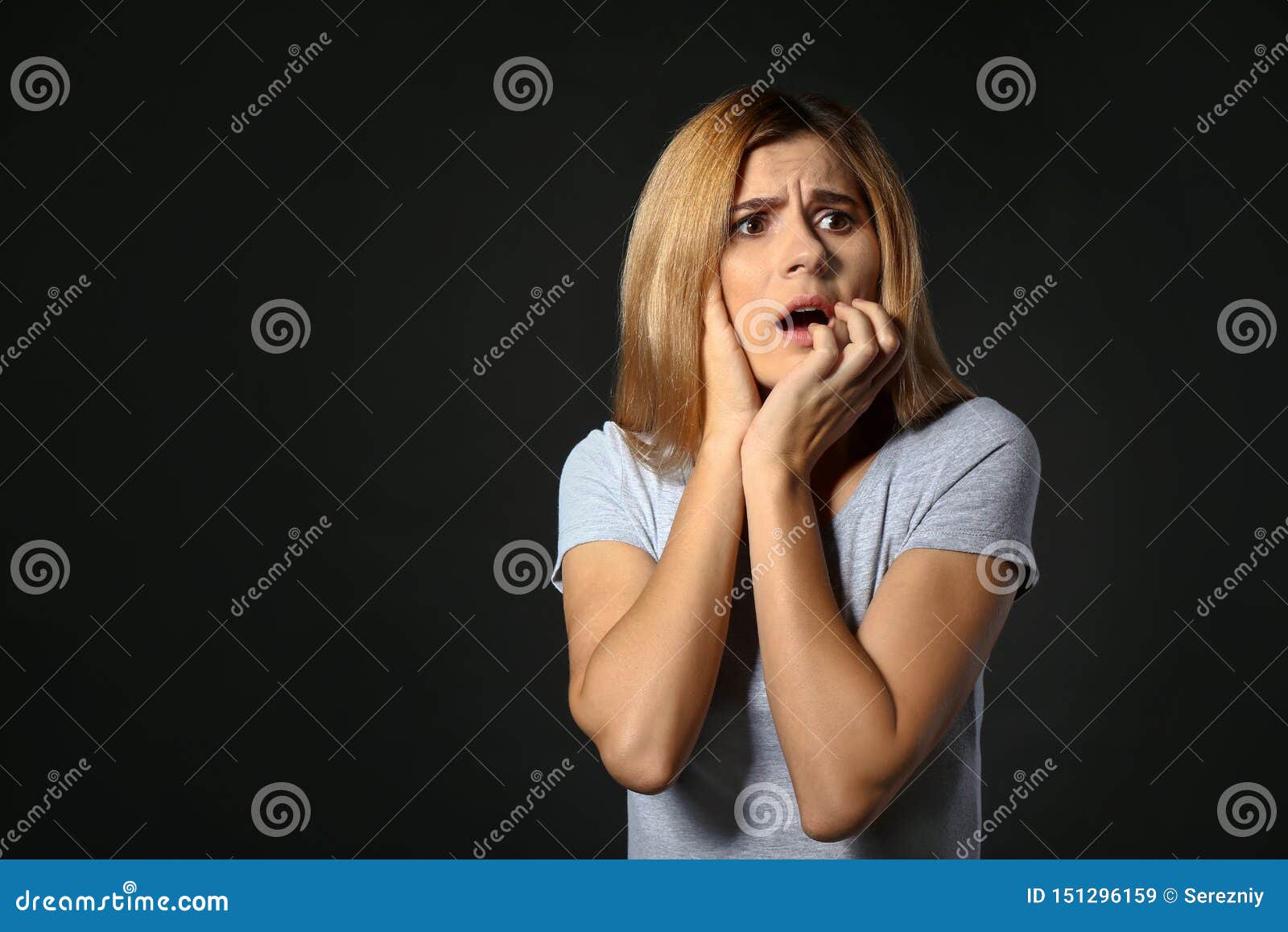 Woman Having Panic Attack on Dark Background Stock Image - Image of ...
