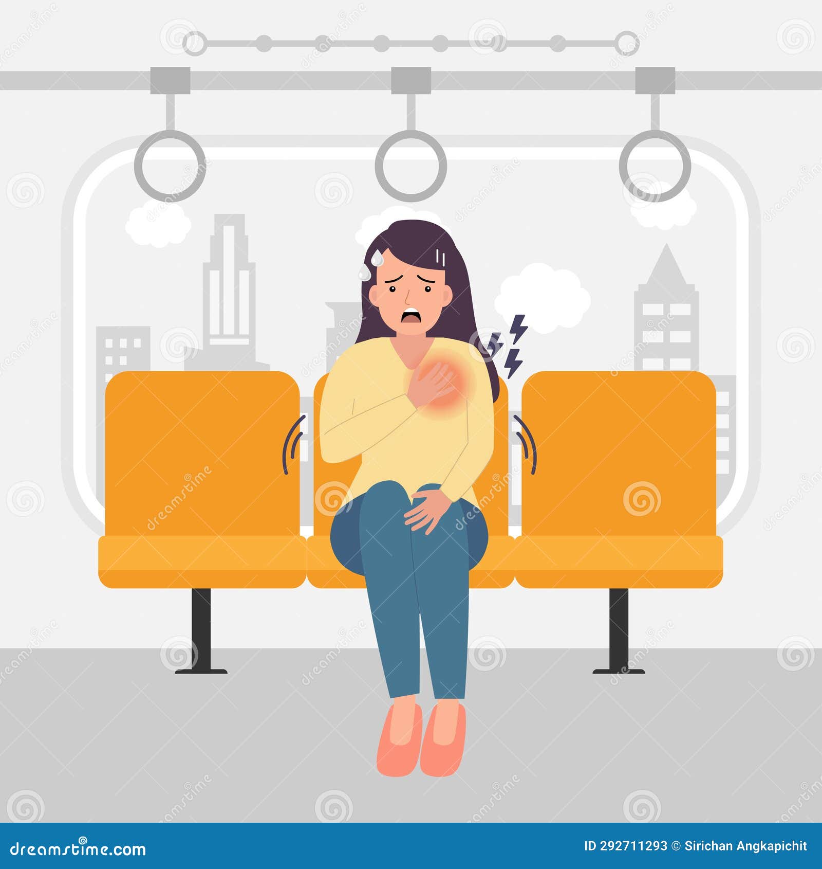 Woman Having Panic Attack In Skytrain . Cartoon Vector | CartoonDealer ...