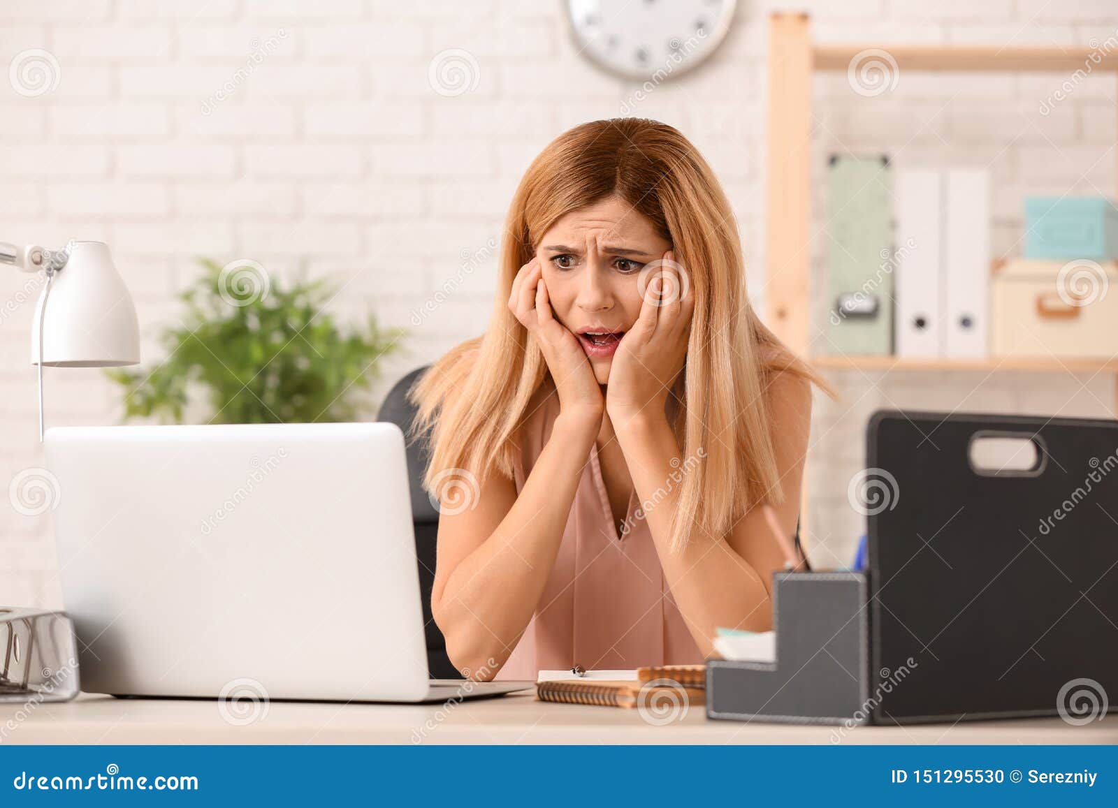 Woman Having Panic Attack at Workplace Stock Photo - Image of ...