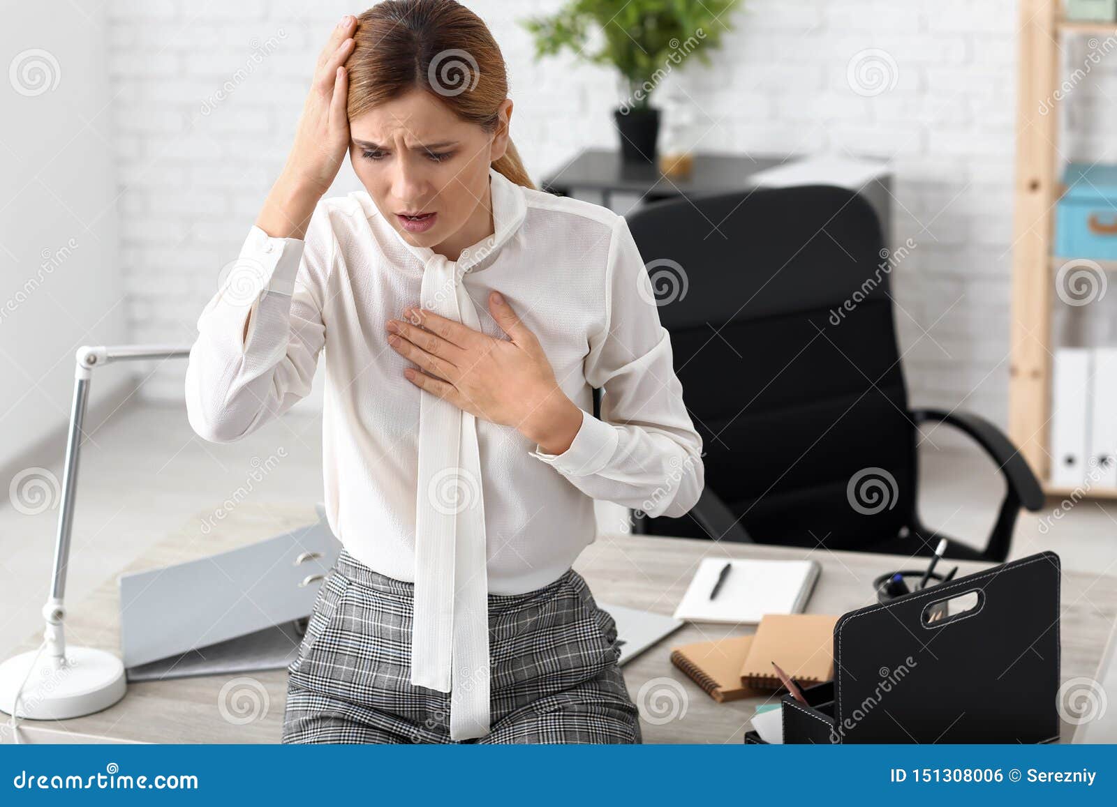 Woman Having Panic Attack at Workplace Stock Photo - Image of panic ...