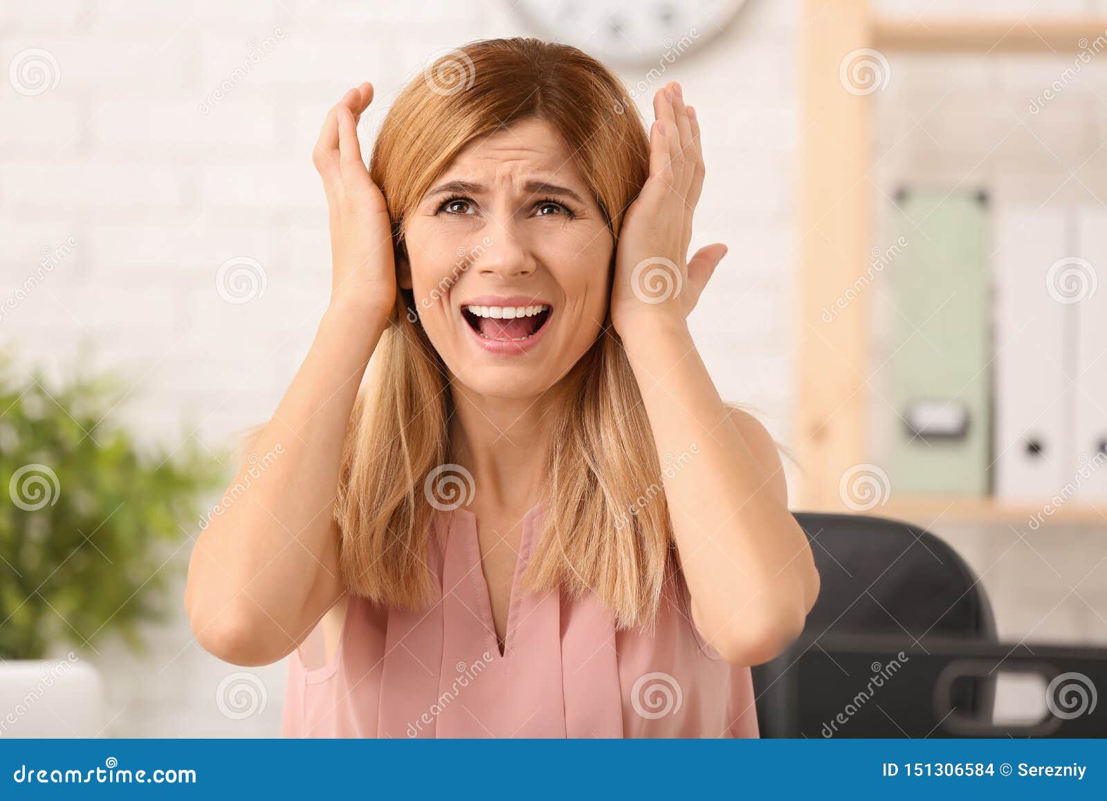 Woman Having Panic Attack at Workplace Stock Photo - Image of emotional ...
