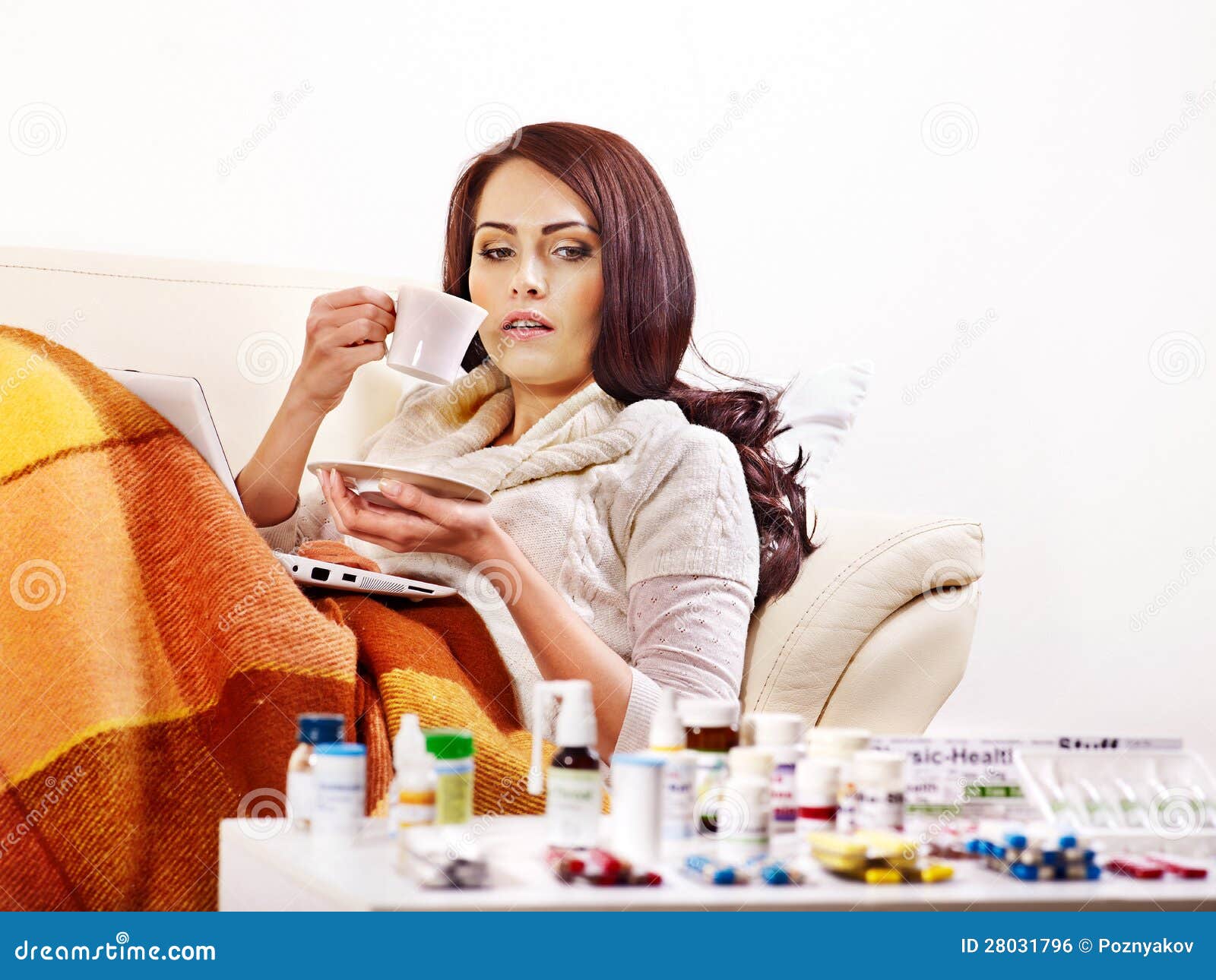 Woman Having Pills and Tablets. Stock Photo - Image of pillow, medical ...