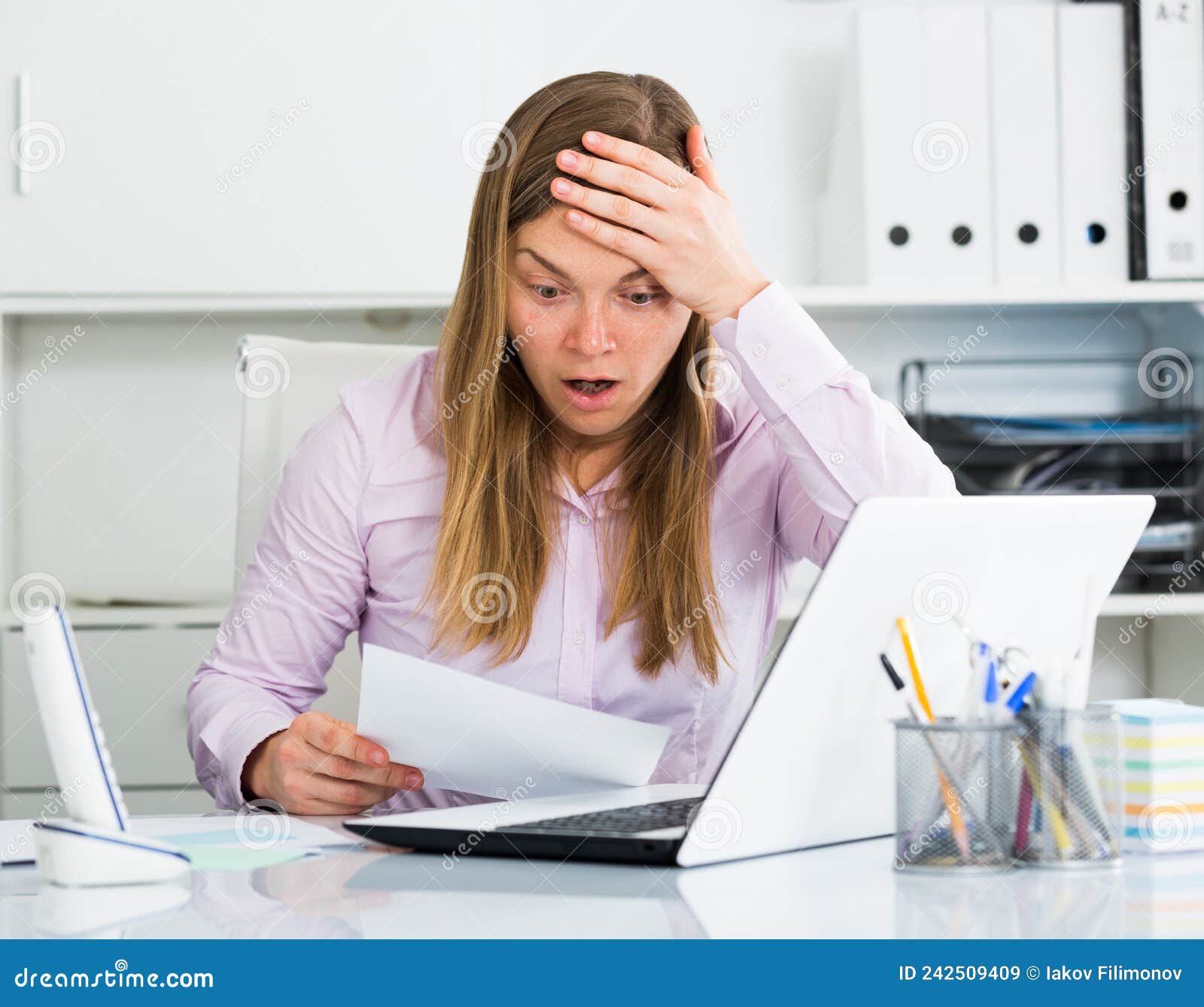 Woman Having Problem in Office Stock Image - Image of office, person ...