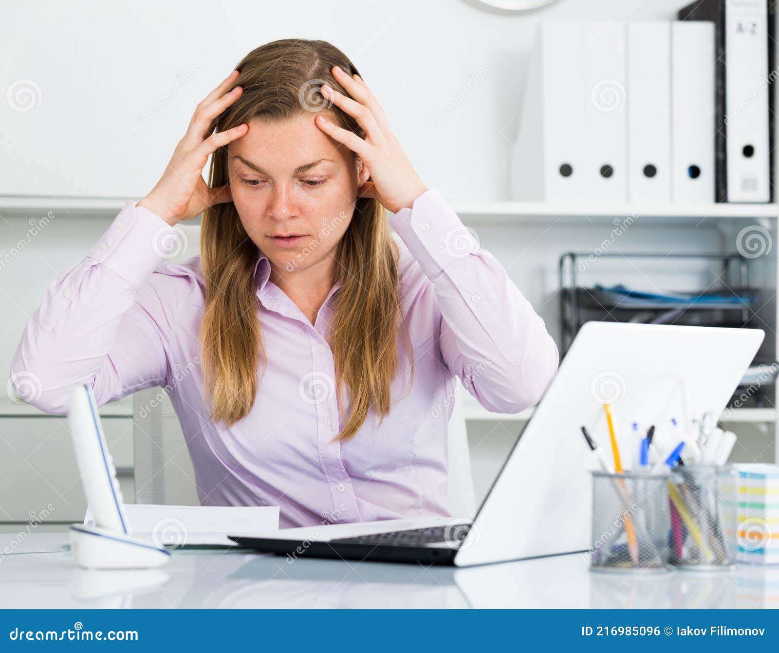 Woman Having Problem in Office Stock Photo - Image of work, sitting ...