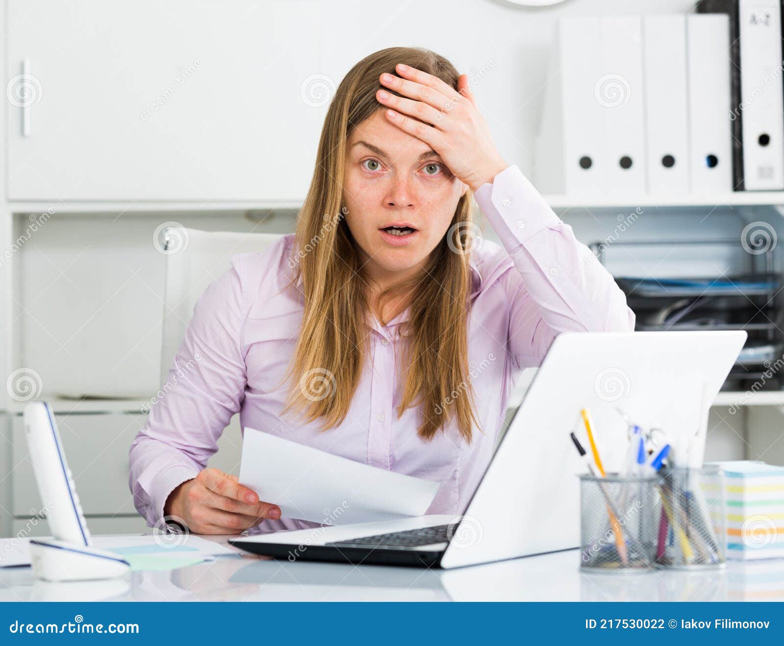 Woman Having Problem in Office Stock Photo - Image of caucasian ...
