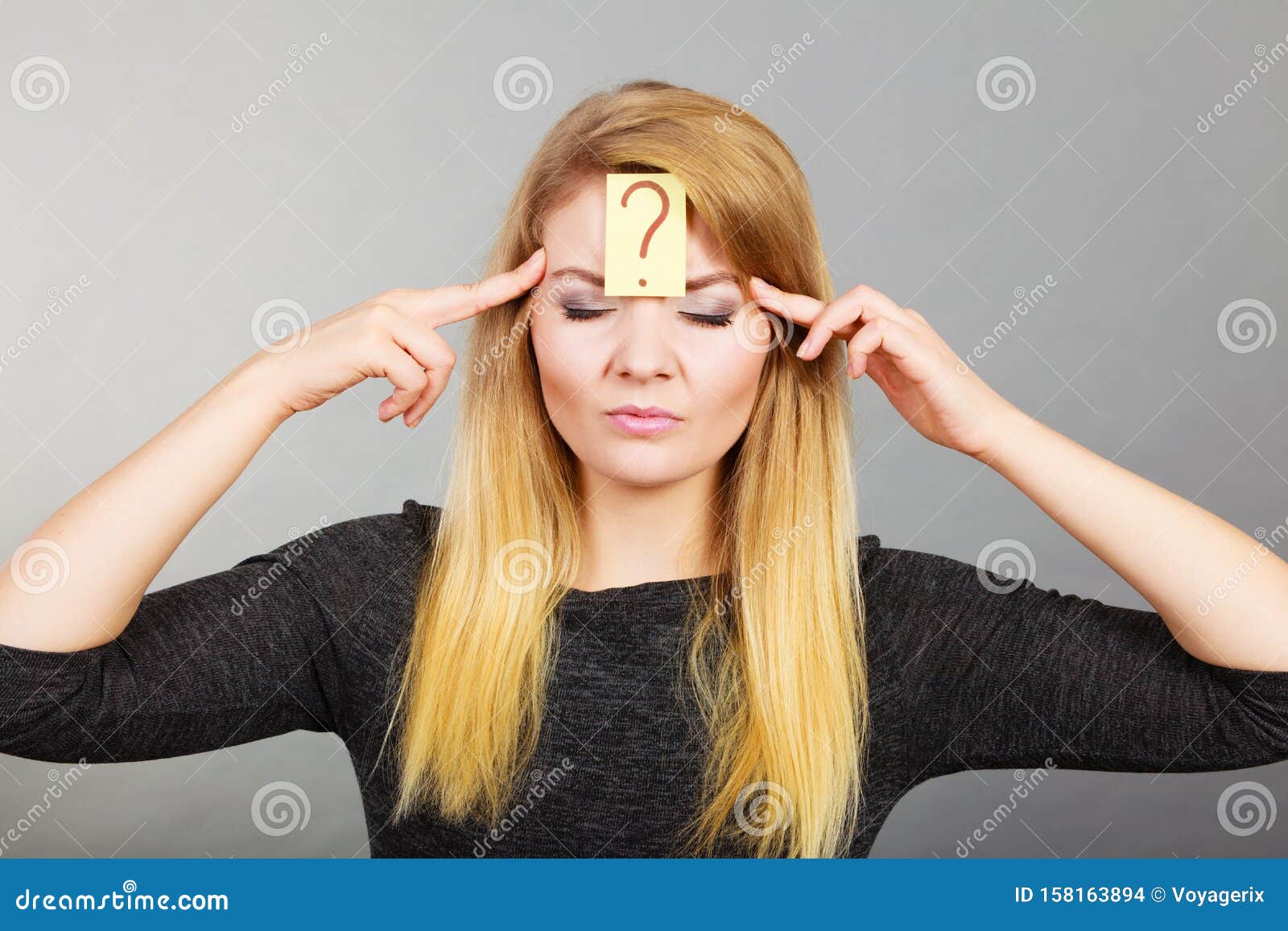Woman Having Question Mark on Forehead Stock Photo - Image of sign ...