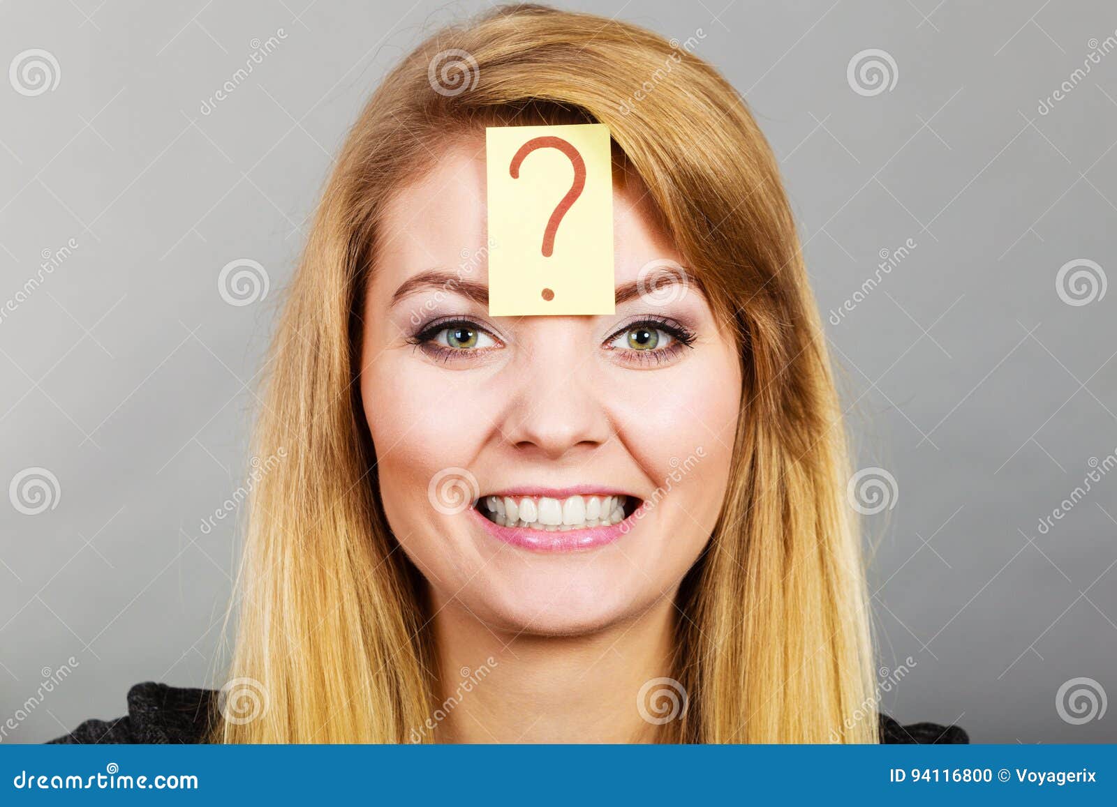Woman Having Question Mark on Forehead Stock Photo - Image of head ...
