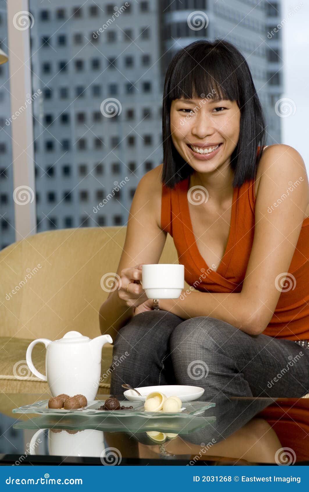 Woman Having Tea stock photo. Image of sitting, female - 2031268