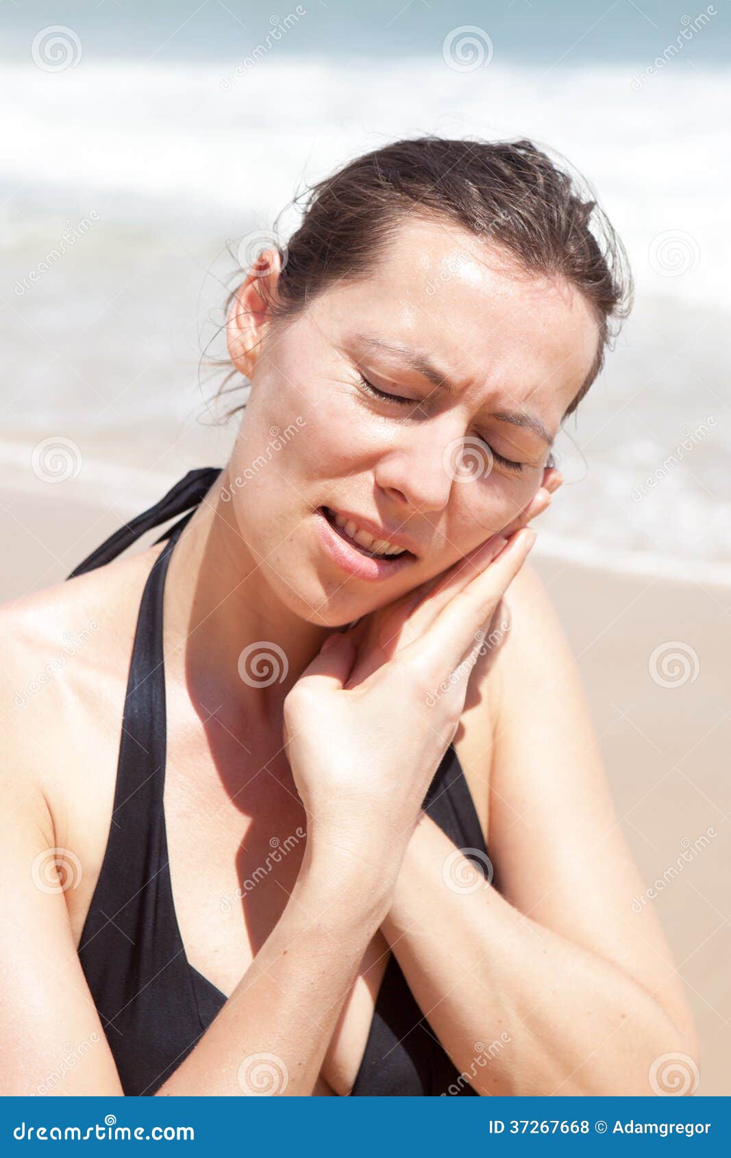 Woman Having Toothache on Holidays Stock Photo - Image of holidays ...