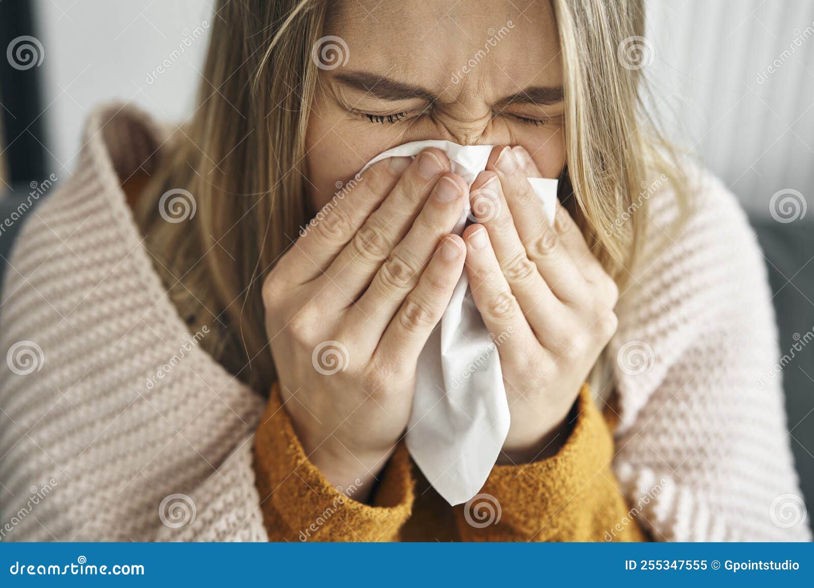 Close up of sick woman stock image. Image of infection - 255347555