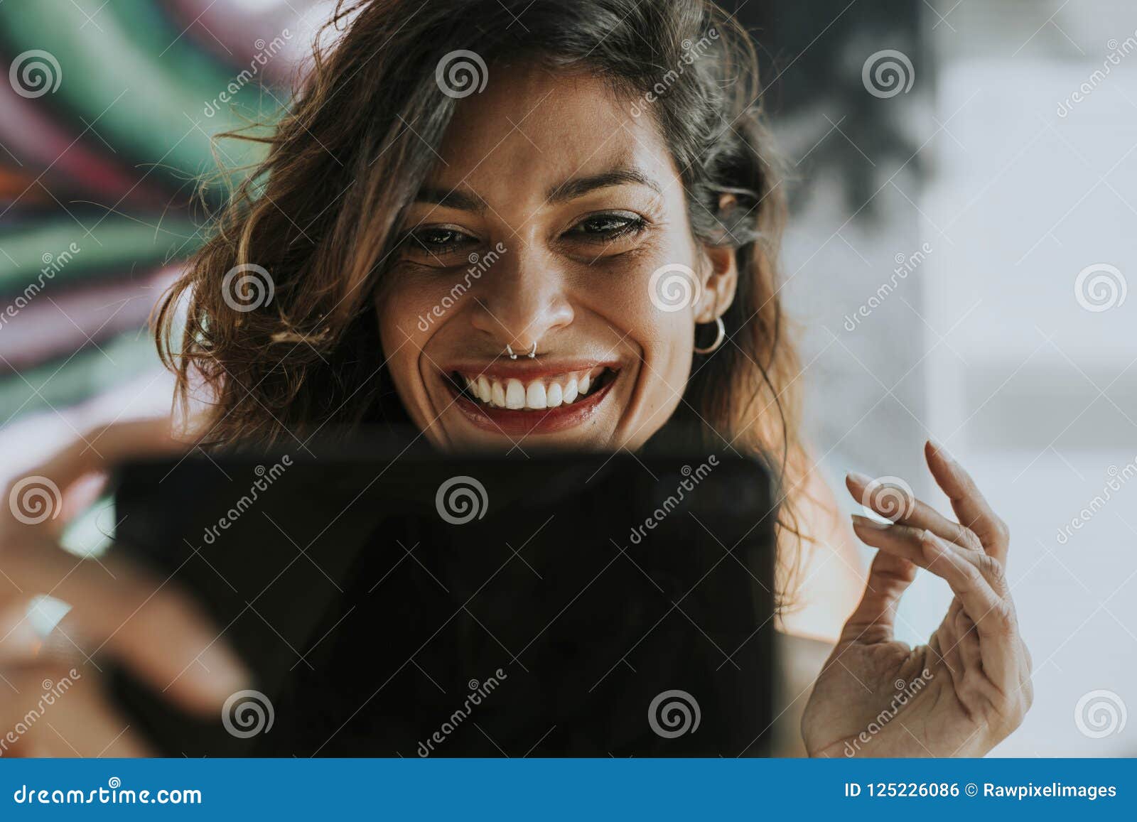 Woman having a video call stock photo. Image of network - 125226086