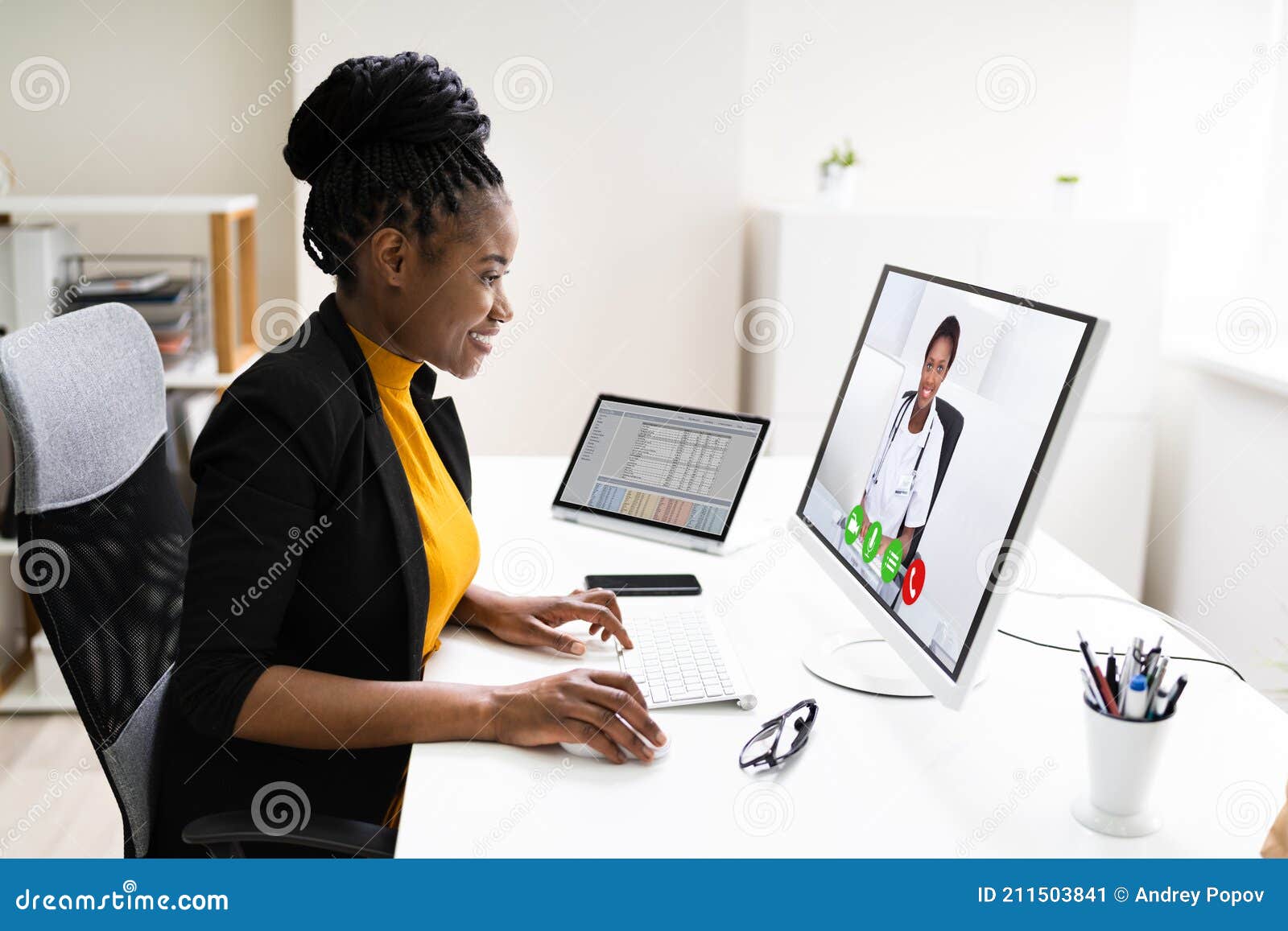 Woman Having Video Conference Web Call Stock Image - Image of ...