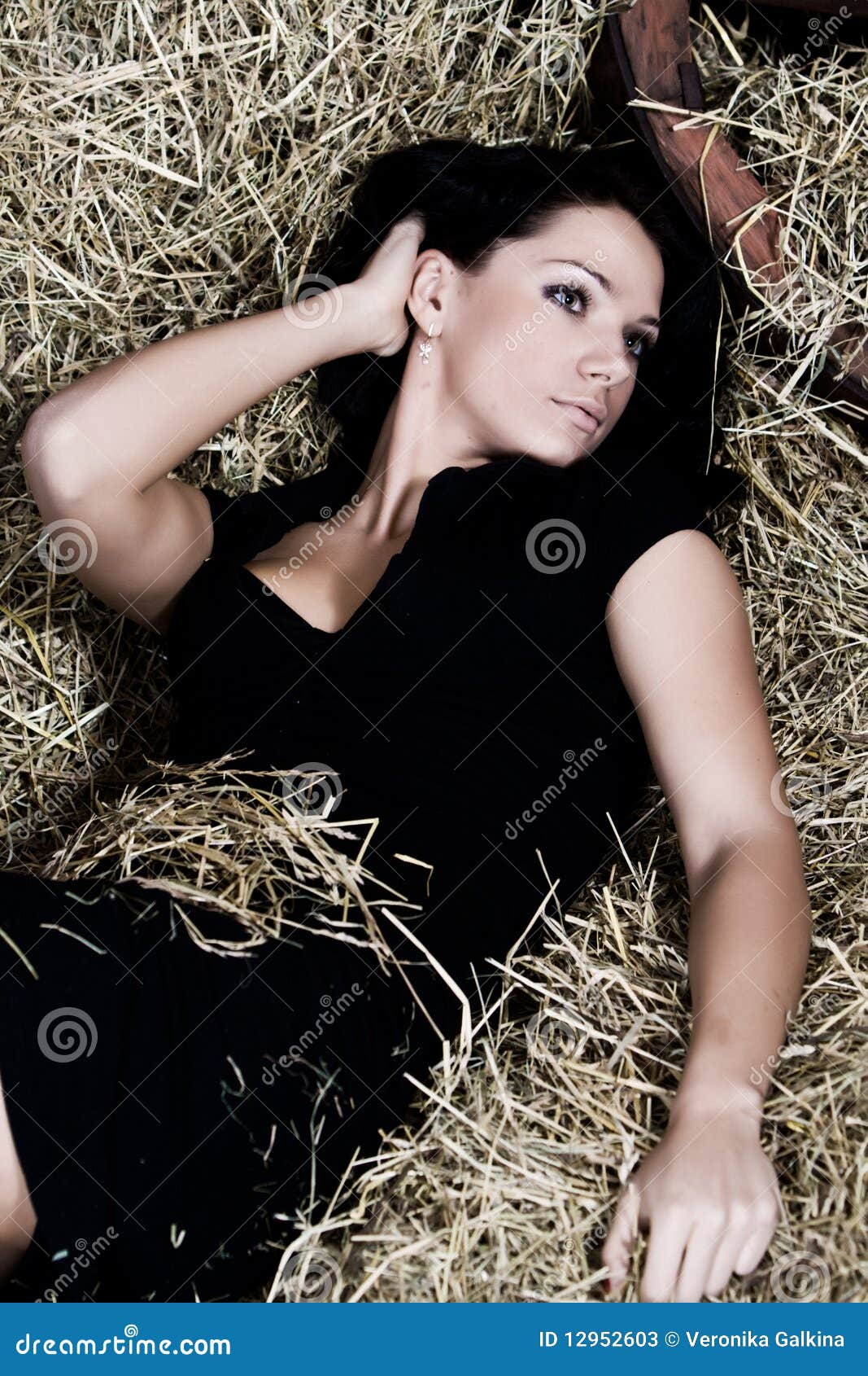 Woman on hay stock image. Image of person, lying, meadow - 12952603