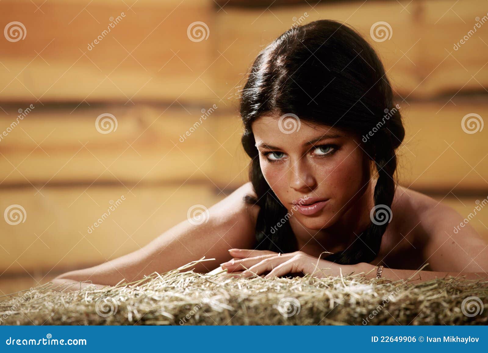 Woman on hay stock photo. Image of happiness, floral - 22649906